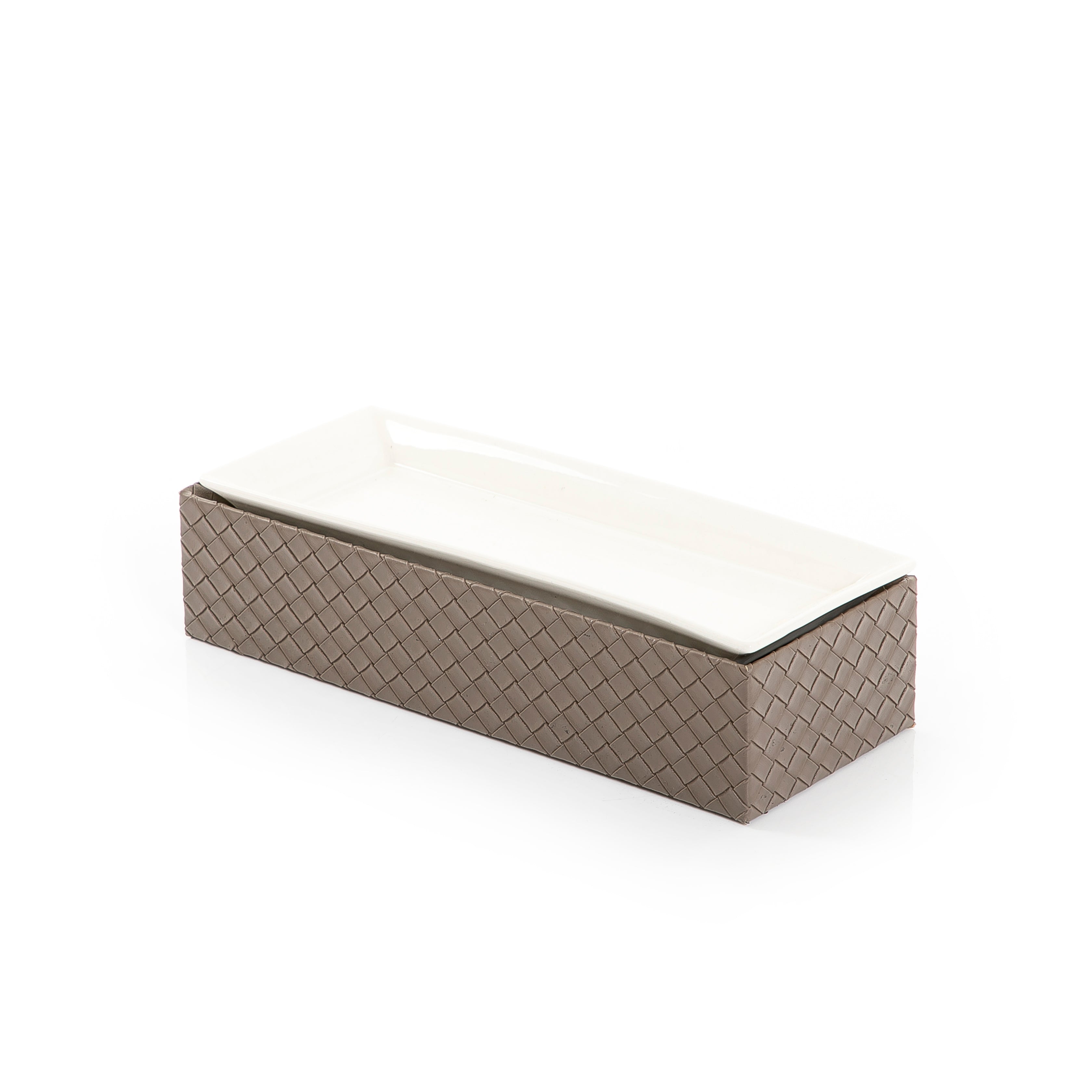 Rectangular Ceramic Stand With Brown Leather Base – Cascades UAE